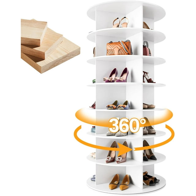 MAGIC UNION Wooden Rotating Shoe Rack Tower 7 Tier Organizer, Vertical ...