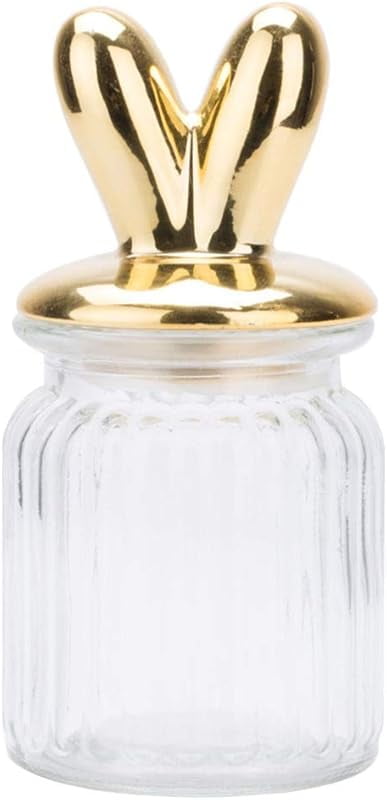 MAGICLULU Glass Candy Jar Easter Candy Container with Golden Bunny Ears ...