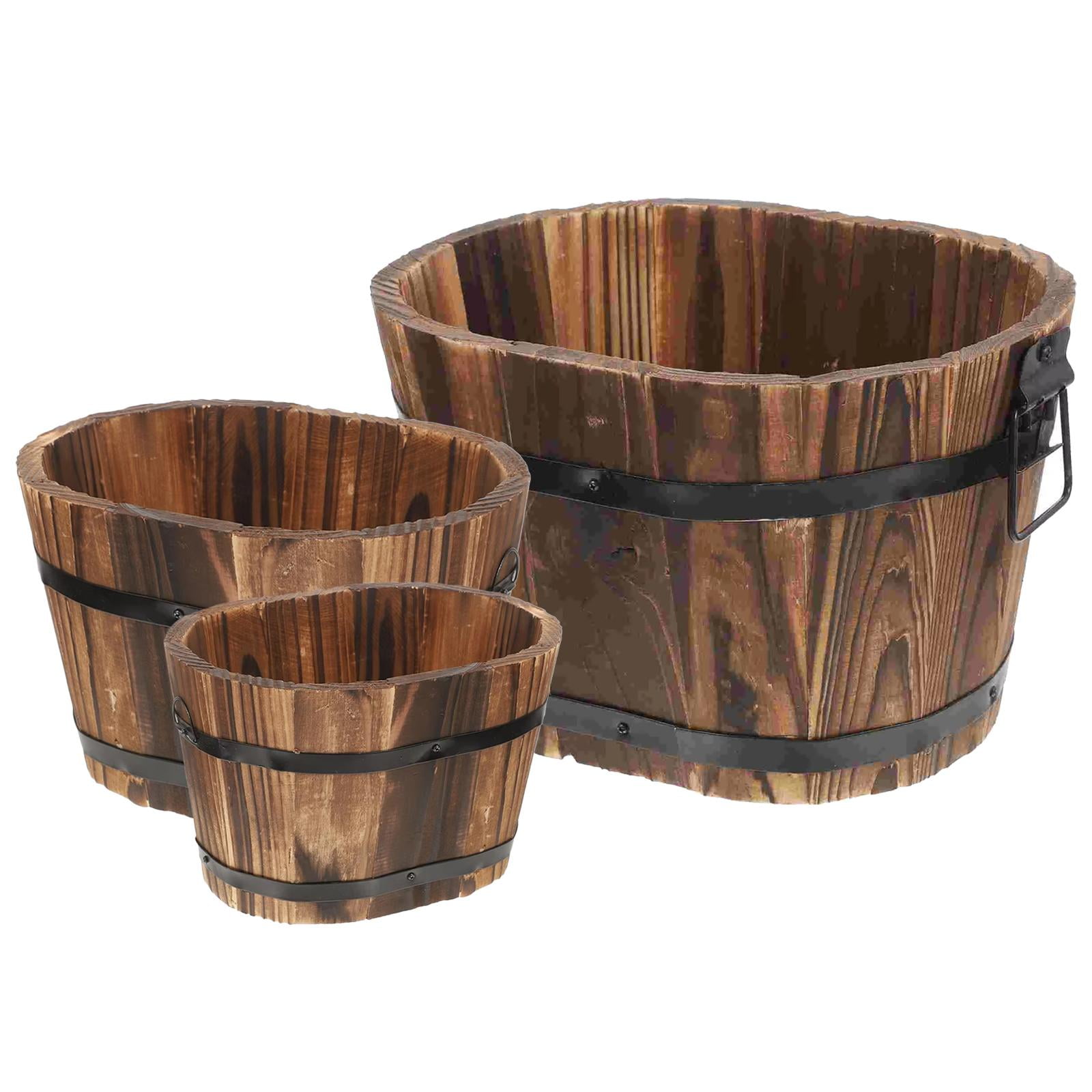 MAGIDEAL Wooden Bucket Barrel Planters Container Balcony Rustic Display ...
