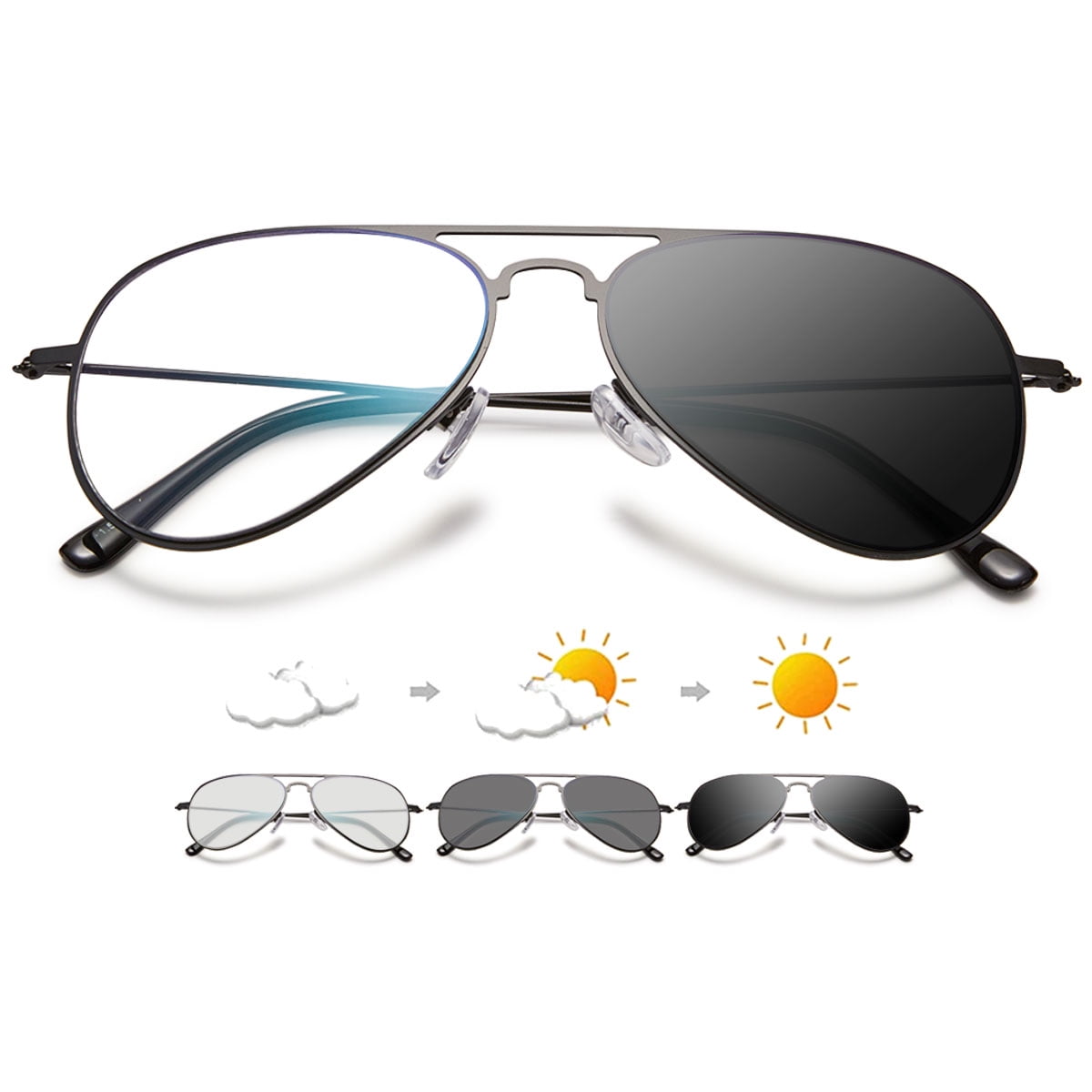 MAGIMODAC Progressive Photochromic Reading Sunglasses Aviator Reading ...