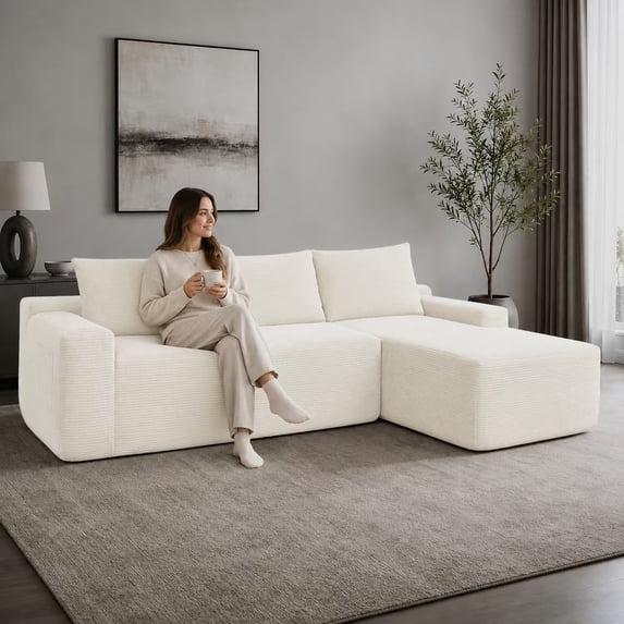 MAGIWITY 96 Inch Modular Sectional Sofa for Living Room, Off-White ...