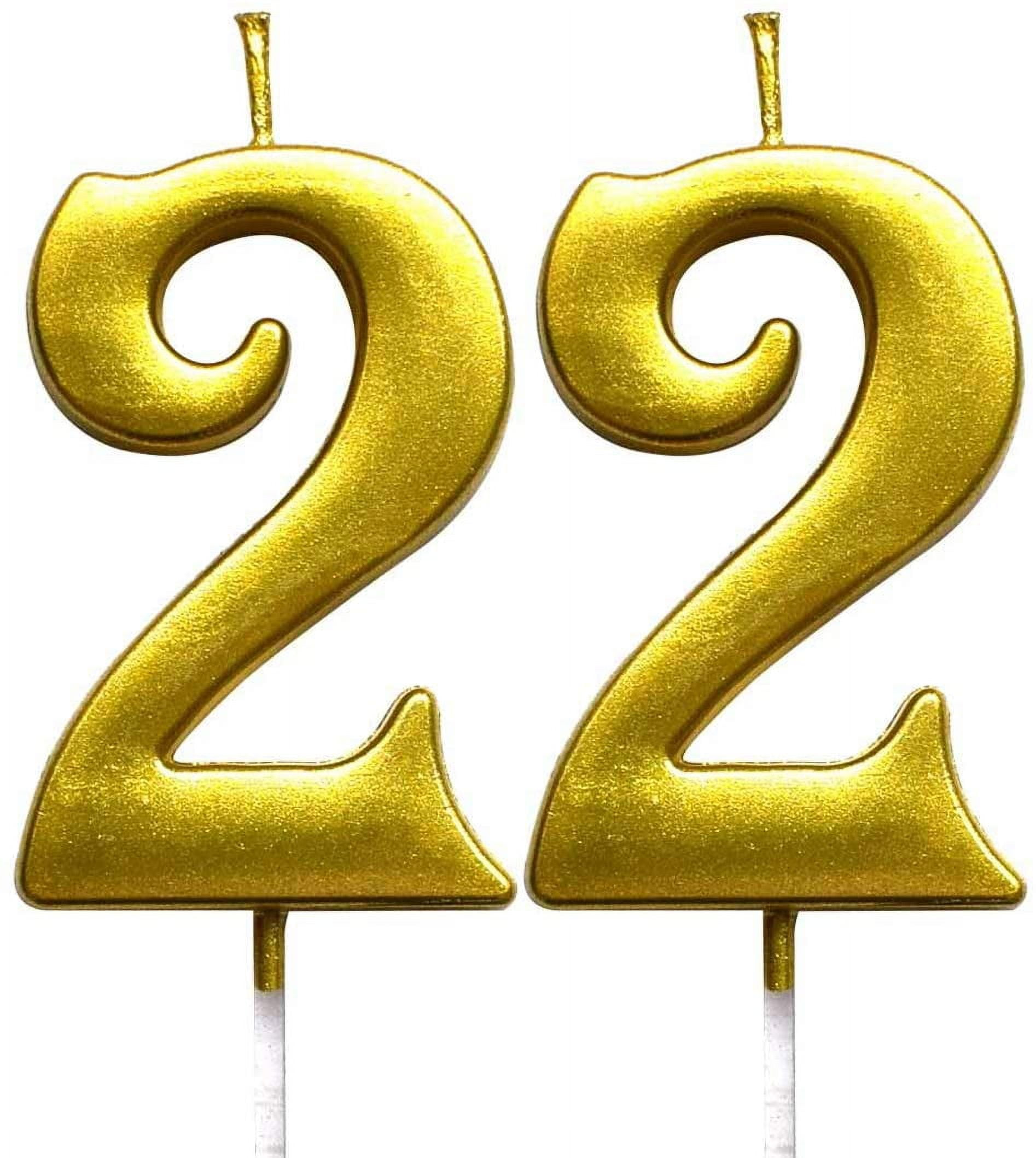 MAGJUCHE Gold 22nd Birthday Numeral Candle, Number 22 Cake Topper ...