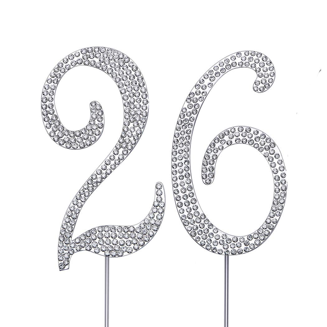 MAGJUCHE Silver 26"TRDN Crystal Cake Topper, Number 26 Rhinestones 26th ...