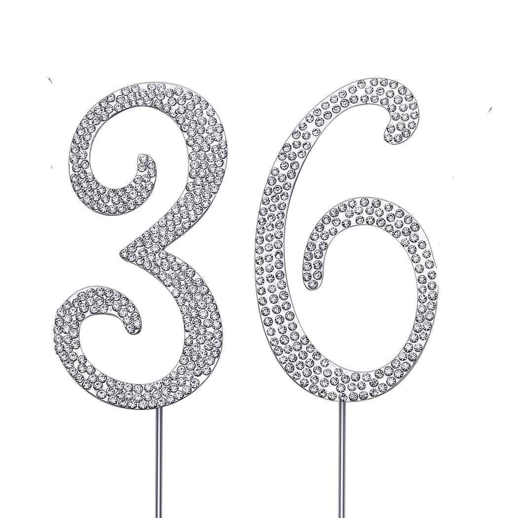 MAGJUCHE Silver 36"TRDN Crystal Cake Topper, Number 36 Rhinestones 36th ...