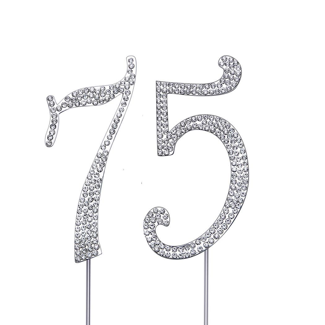 MAGJUCHE Silver 75"TRDN Crystal Cake Topper, Number 75 Rhinestones 75th ...