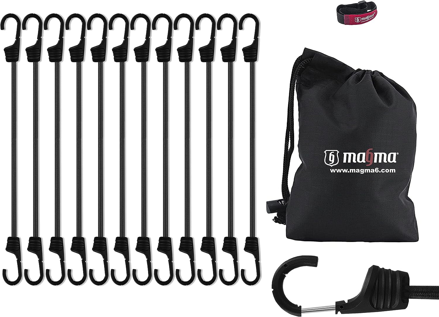 MAGMA 12 Bungee Cords Pack 1ft Max. Strength 153lbs Heavy Duty Elastic ...
