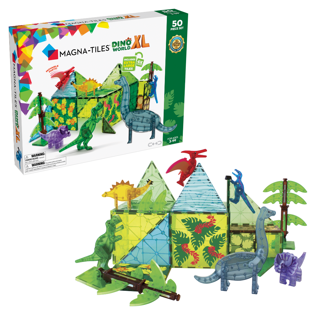 MAGNA-TILES Dino World XL 50-Piece Magnetic Construction Set, The ...