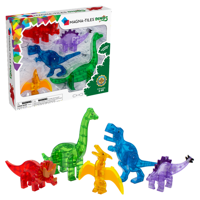 MAGNA-TILES Dinos 5-Piece Magnetic Construction Set, Toddler Learning ...