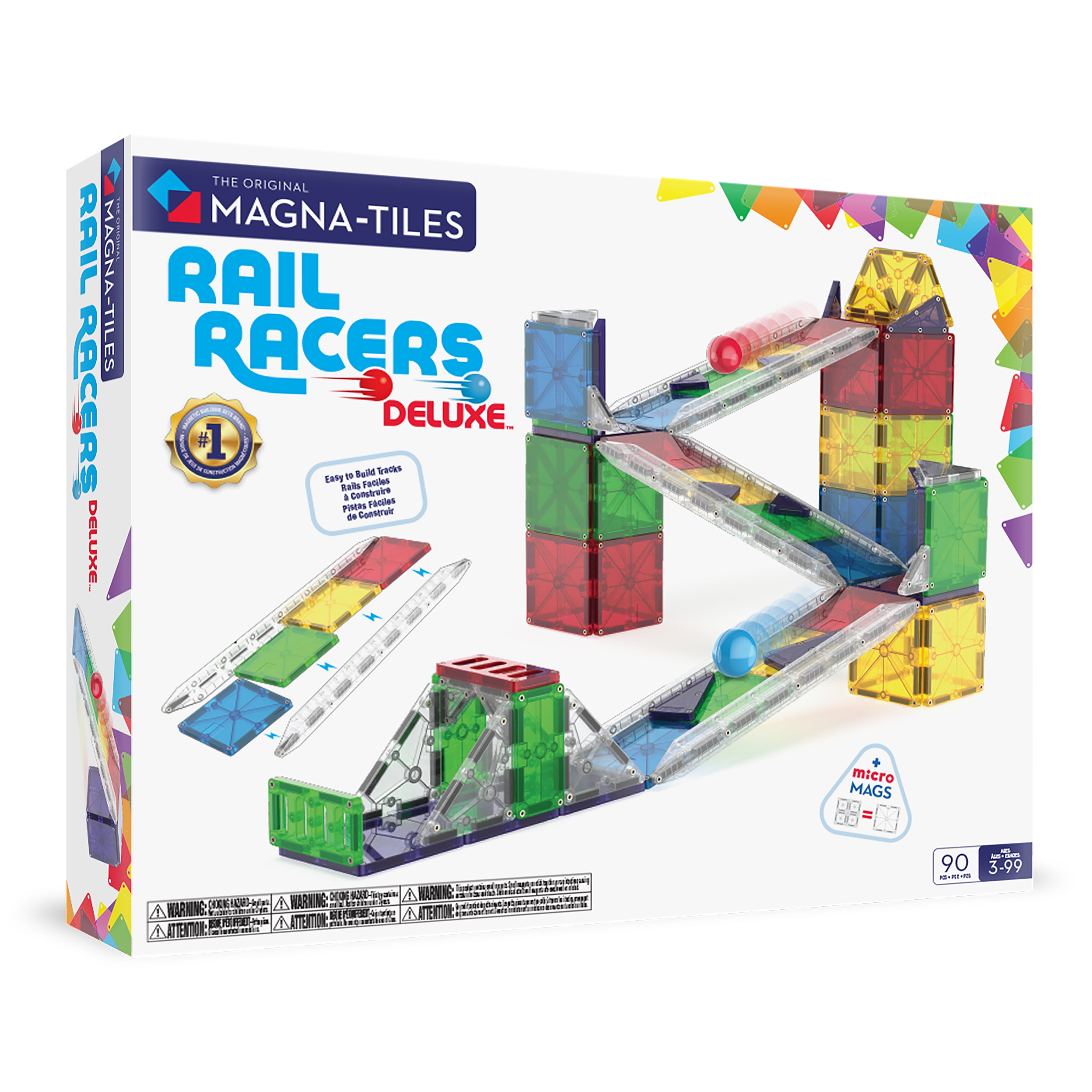 MAGNA-TILES® Rail Racers Deluxe 90-Piece Magnetic Construction Set, The ...