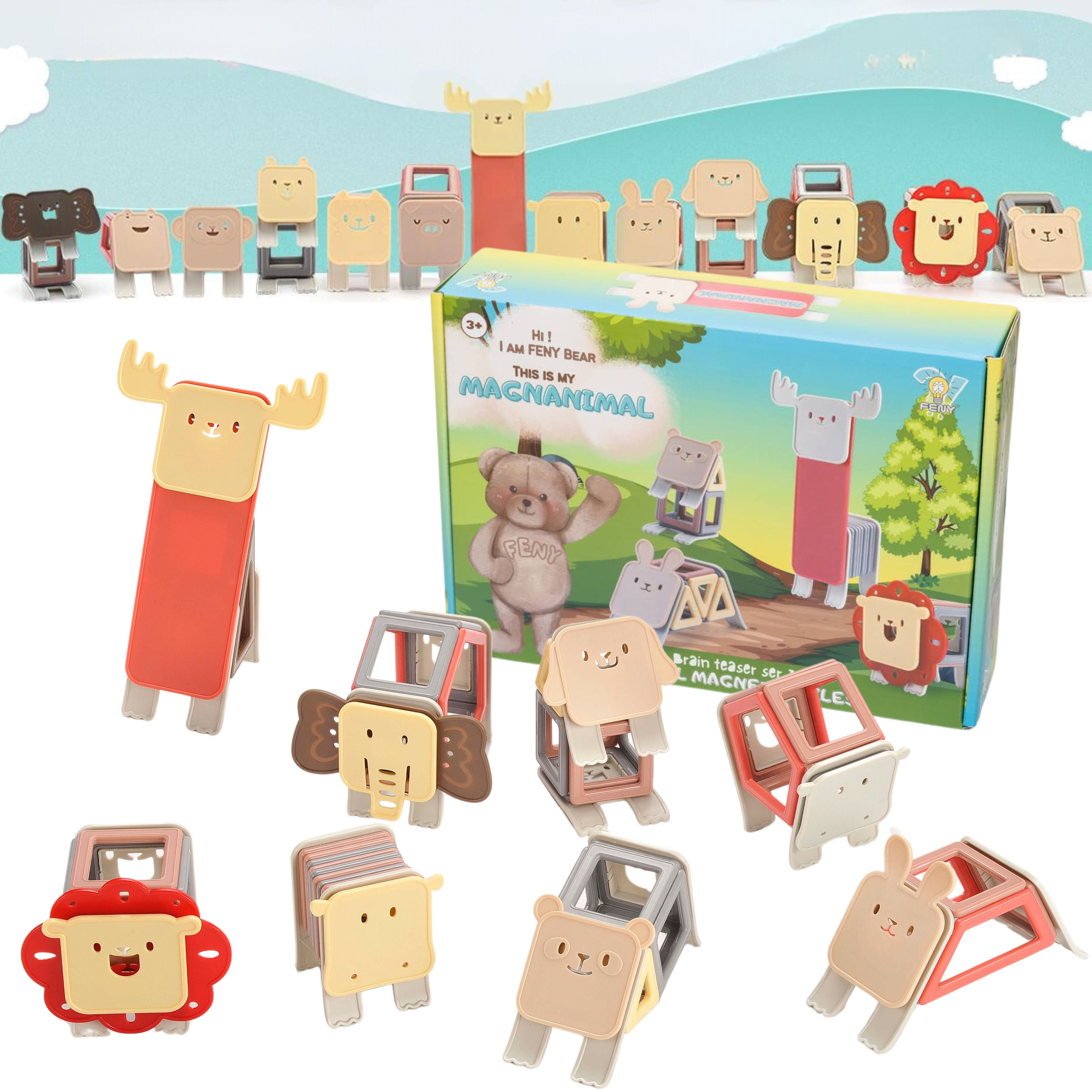 MAGNANIMAL 50pcs Animal Magnetic Tiles 2D and 3D magnet building block ...