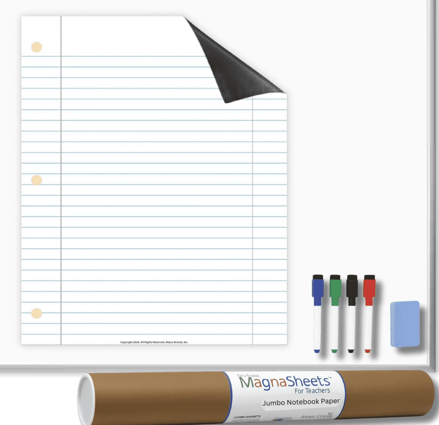 MAGNASHEETS Jumbo Magnetic Dry Erase Notebook Paper for Teachers ...