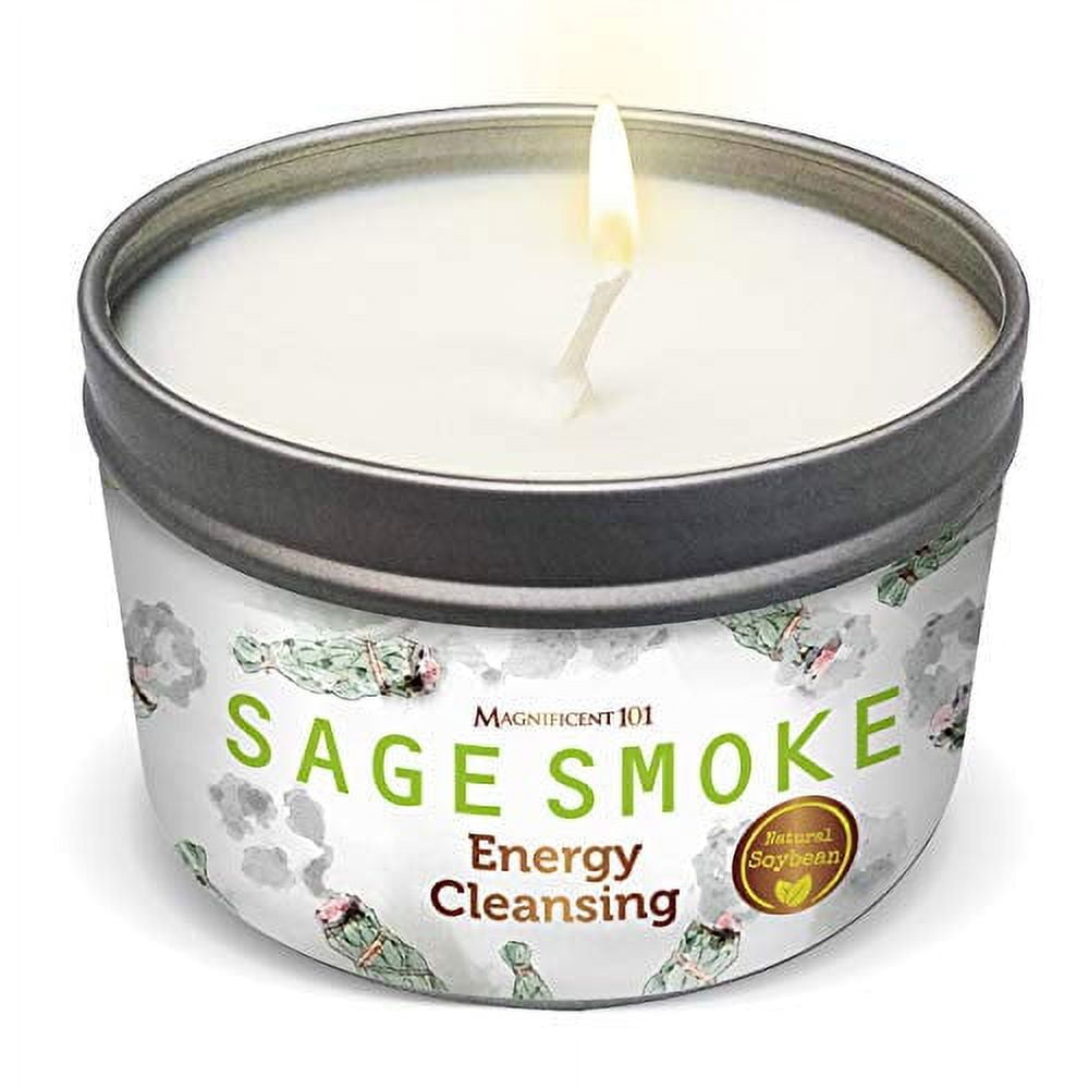 MAGNIFICENT 101 Pure White Sage Smoke Smudge Candle Natural Soy Wax Tin ...