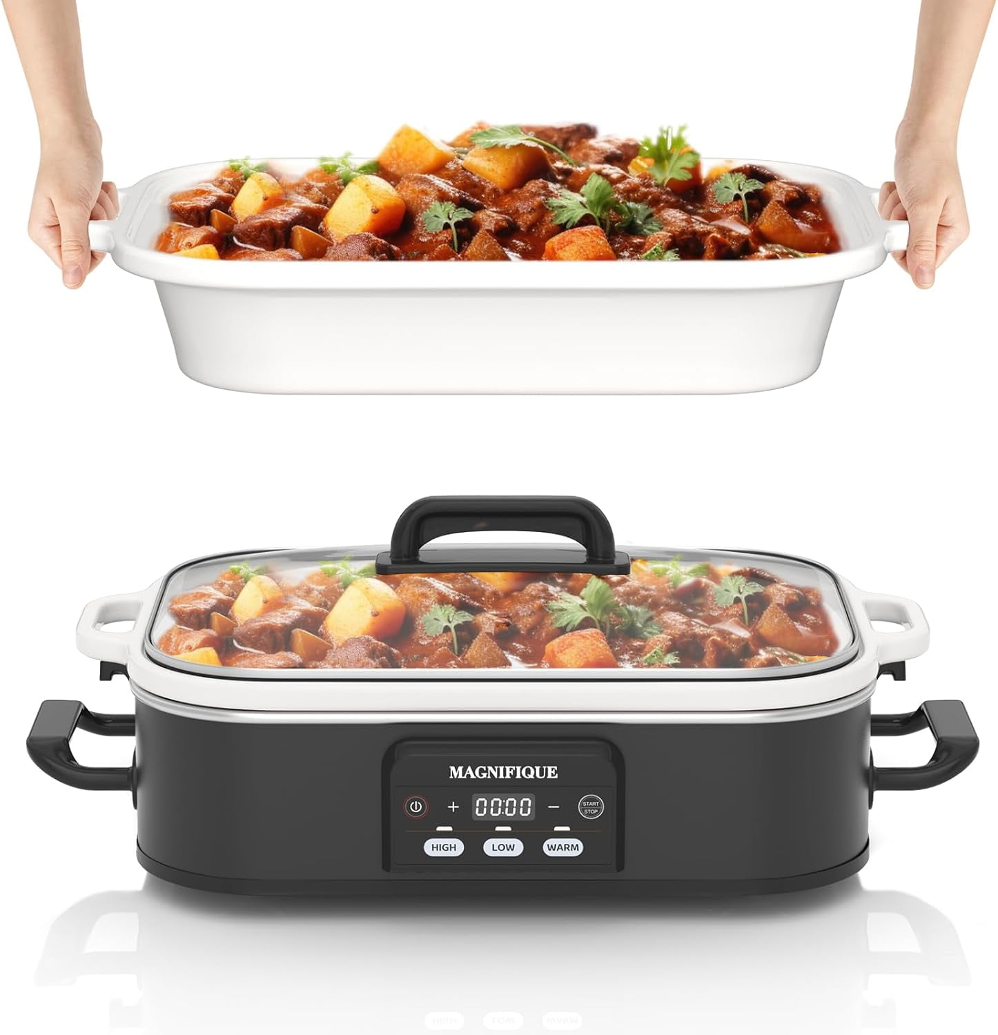 MAGNIFIQUE 4 Quart Casserole Programmable Slow Cooker with Ceramic ...