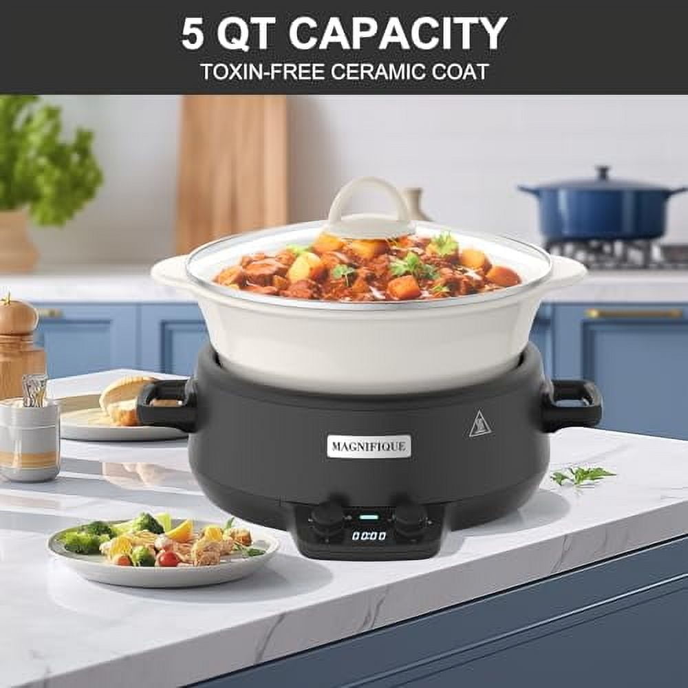 MAGNIFIQUE 5 Quart Programmable Slow Cooker with Auto Warm Setting ...
