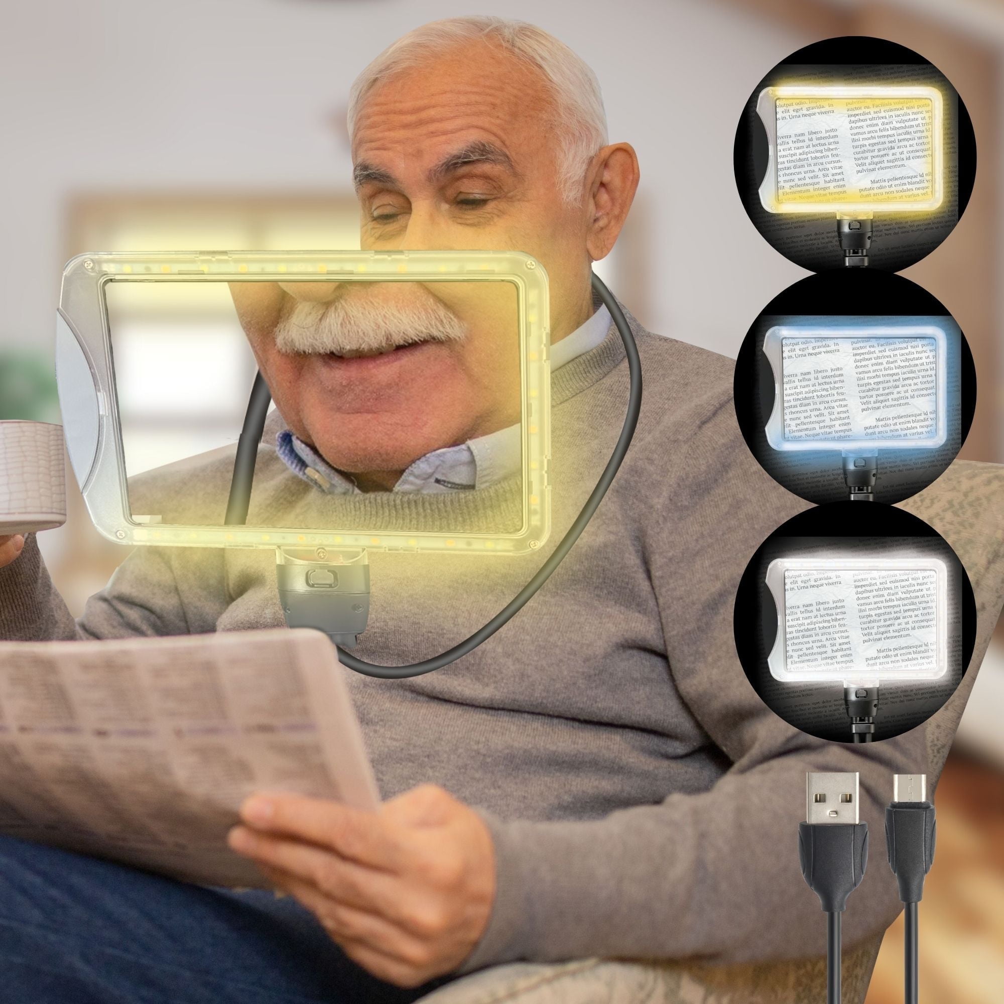 MAGNIPROS Flexible Goose-Neck Page Magnifier with 3 Color Light Modes ...