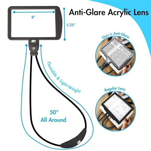 MAGNIPROS Flexible GooseNeck Page Magnifier with 3 Color Light Modes ...