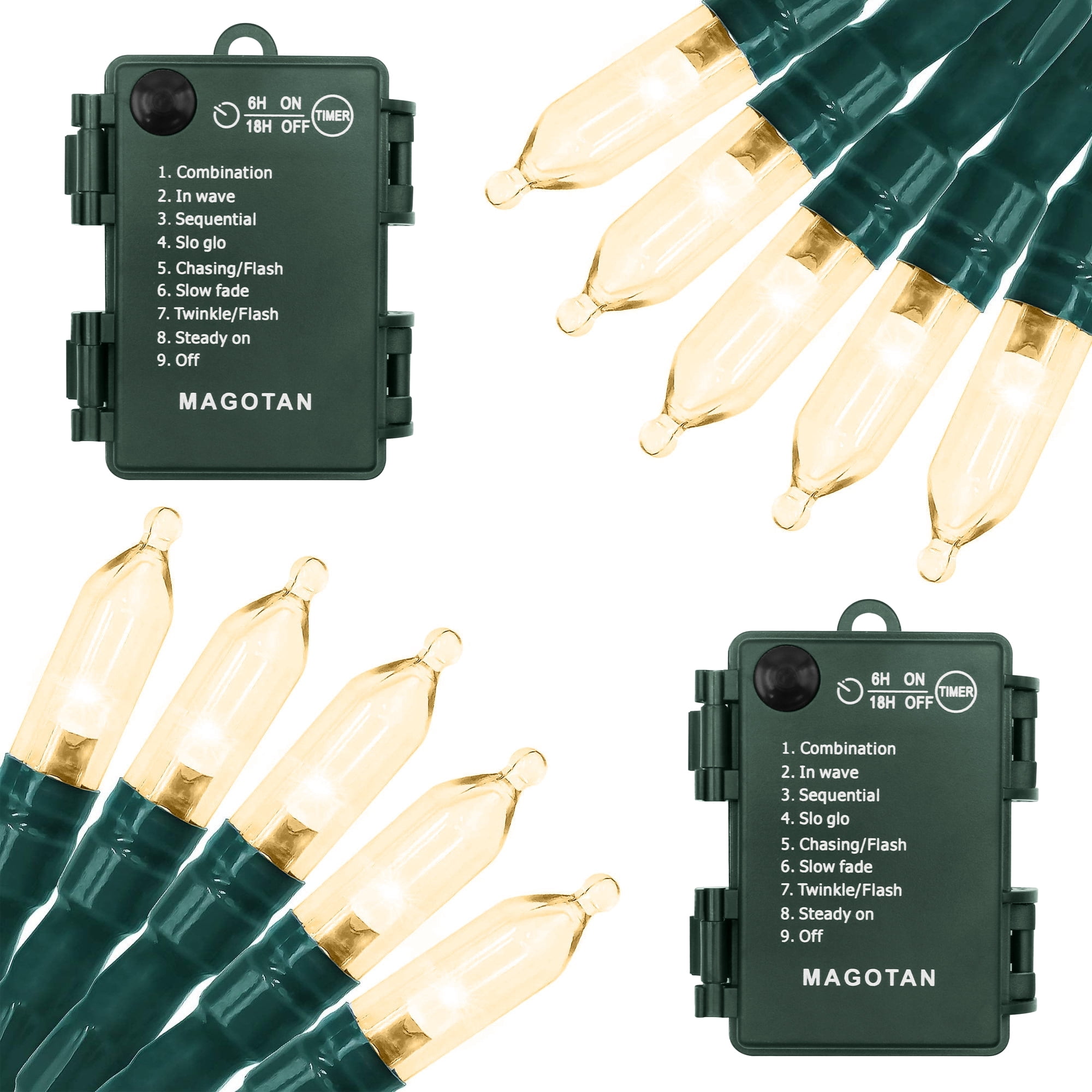 MAGOTAN 18ft 50 LED Christmas Lights, Battery Operated, 8 Modes, Timer, Waterproof, 2 Pack ...