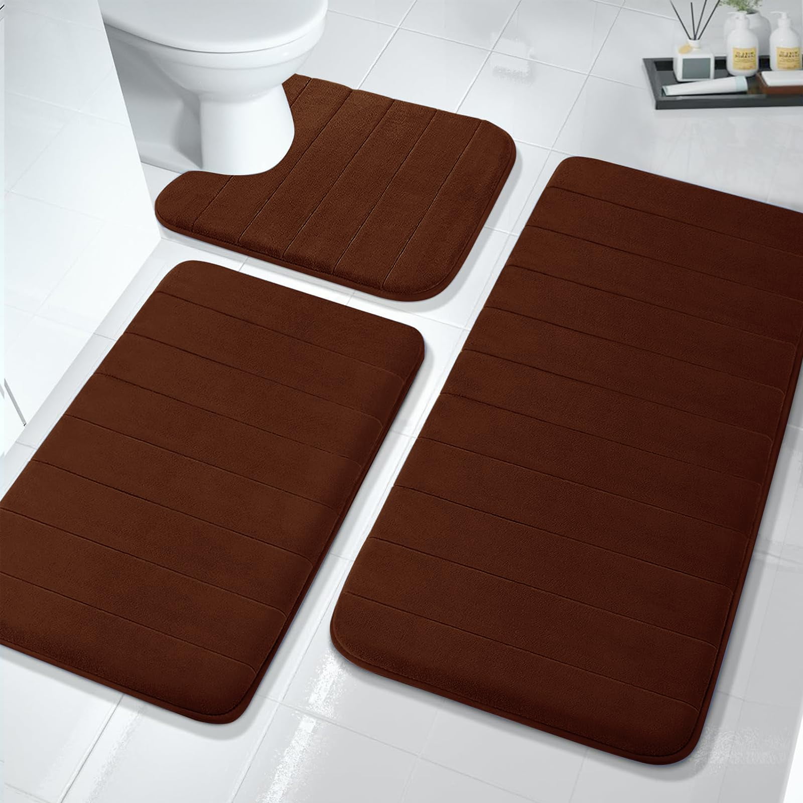 MAGULA 3-Piece Memory Foam Bath Mat Set, Non-Slip, Soft, Water ...