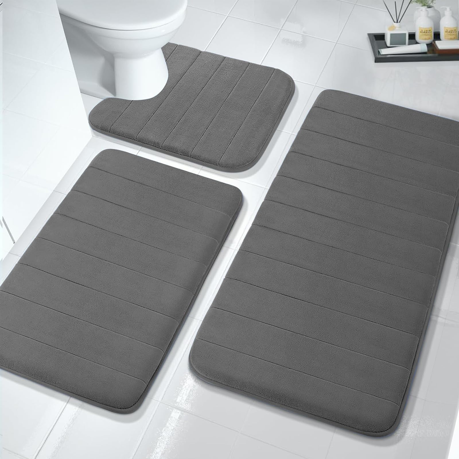 MAGULA 3 Pieces Memory Foam Bath Mat Sets, 44.1x24 + 31.5x19.8 and U ...