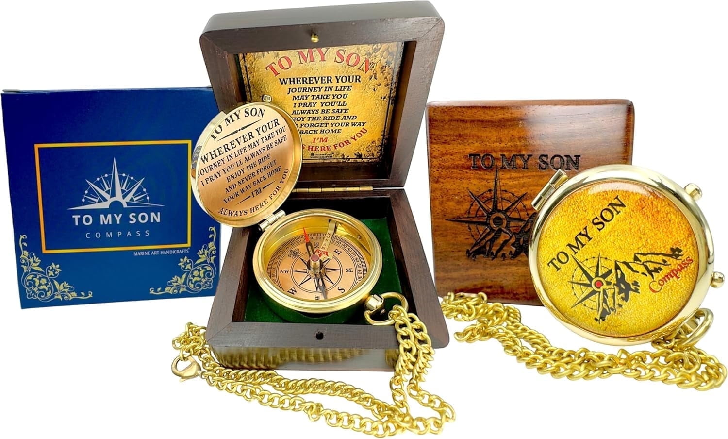 MAH Brass and Copper Compass Gifts with Magnetic Compass, Brass Chain ...