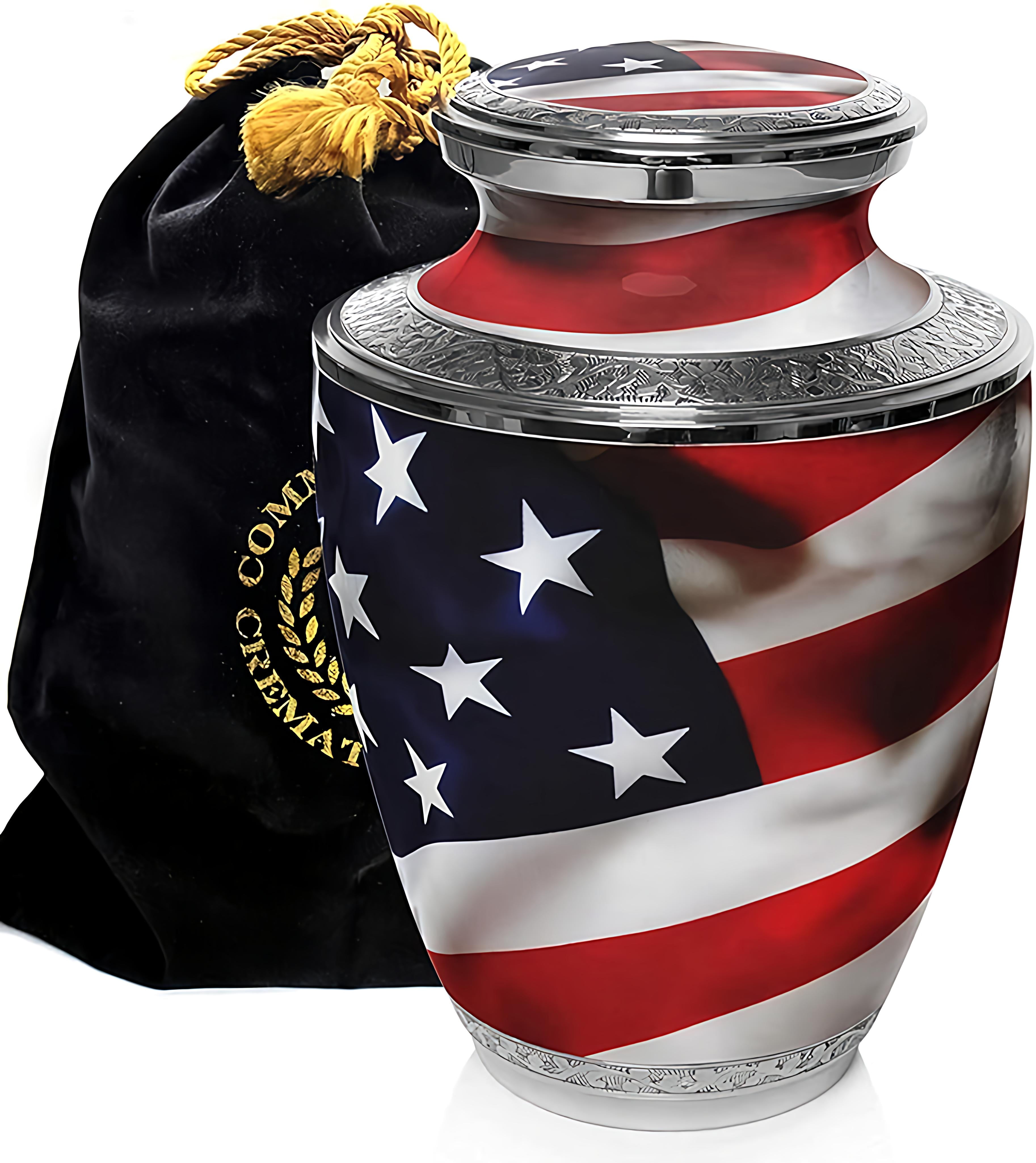 MAHAK NISAR TIMBER American Flag Cremation Urn for Ashes, Ceramic Urn ...
