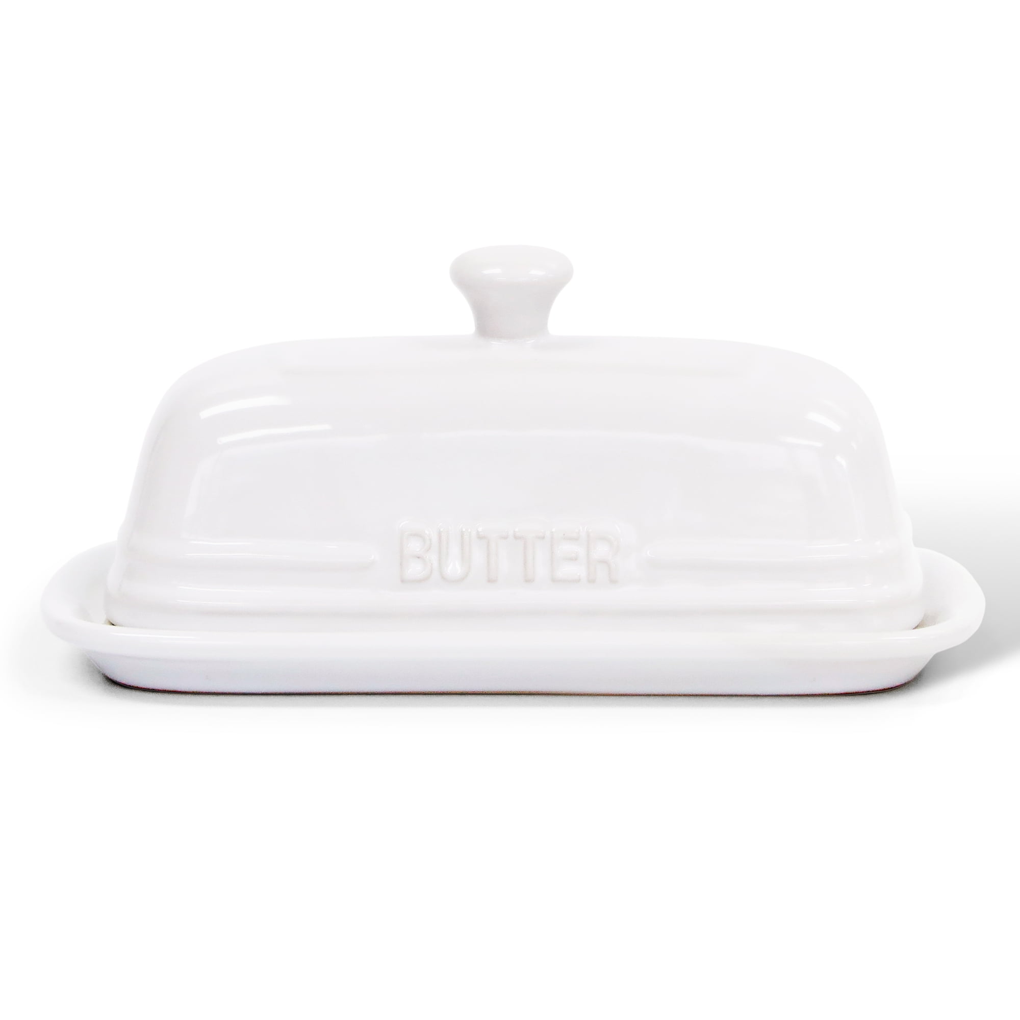 MAIA Ceramic Butter Dish with Lid, 4” x 8” White Counter-top Butter ...