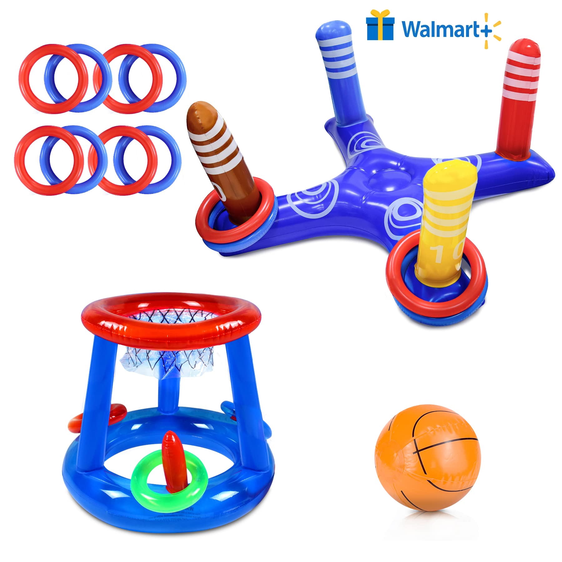 MAIAGO Inflatable Pool Floats Set - Basketball Hoops & Ring Toss Game ...
