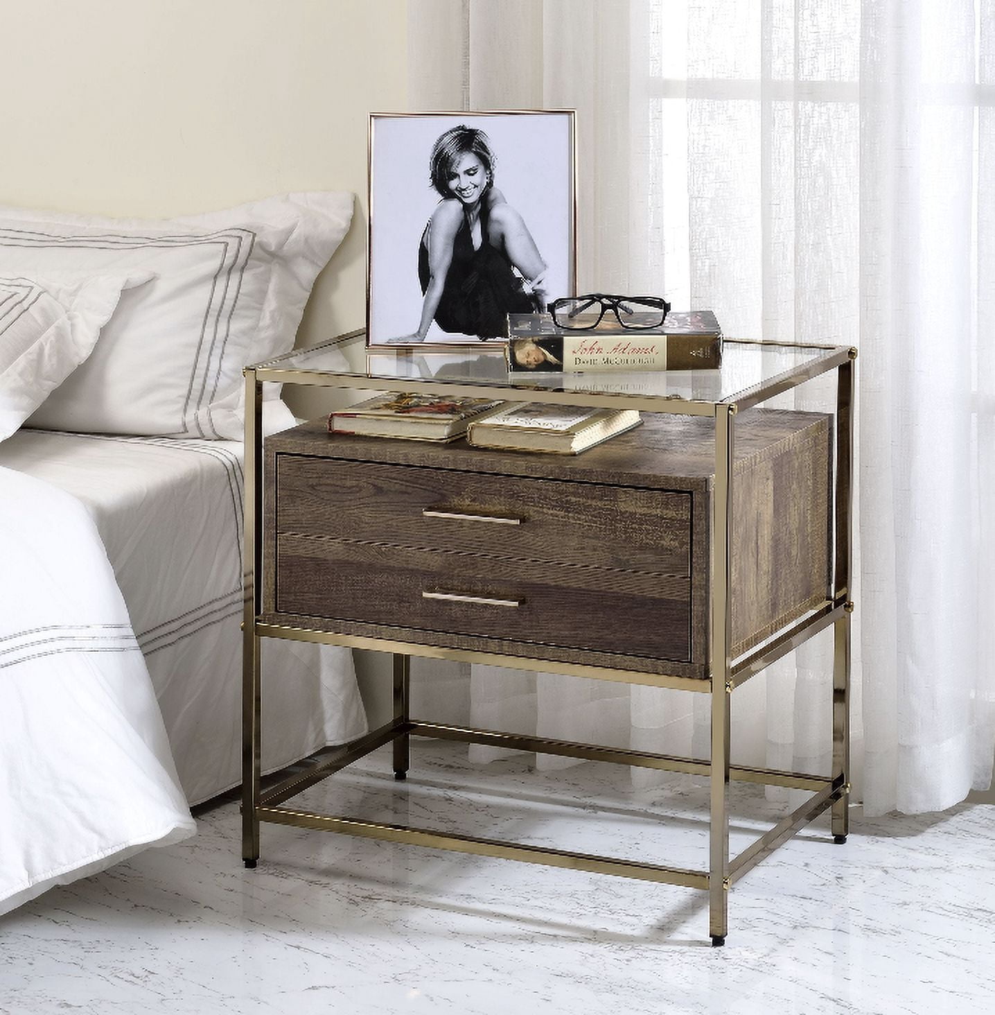 MAICOSY 24.00 Inch Modern Accent Table Solid Wood - Walnut & Champagne ...