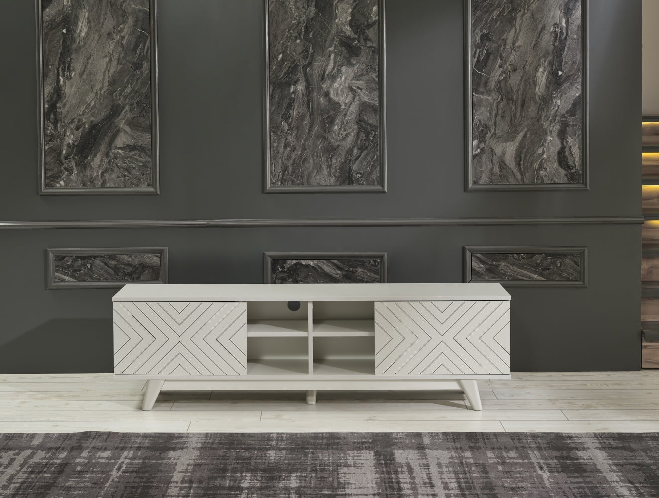 MAICOSY Mid Century Modern 12 inch TV Stand 2 Door Cabinet 4 Cubby Hole ...