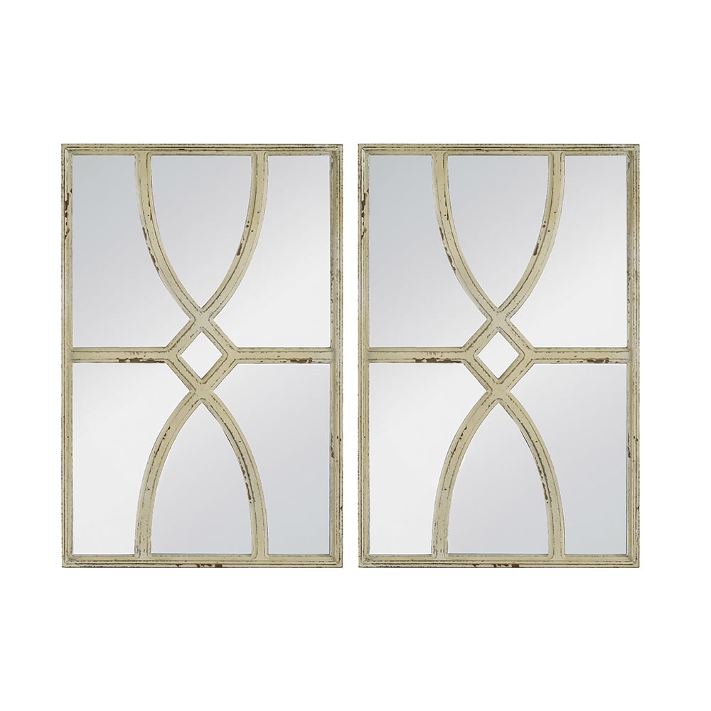 MAICOSY Rectangular Wooden Wall Mirrors With Distressed White Frame ...
