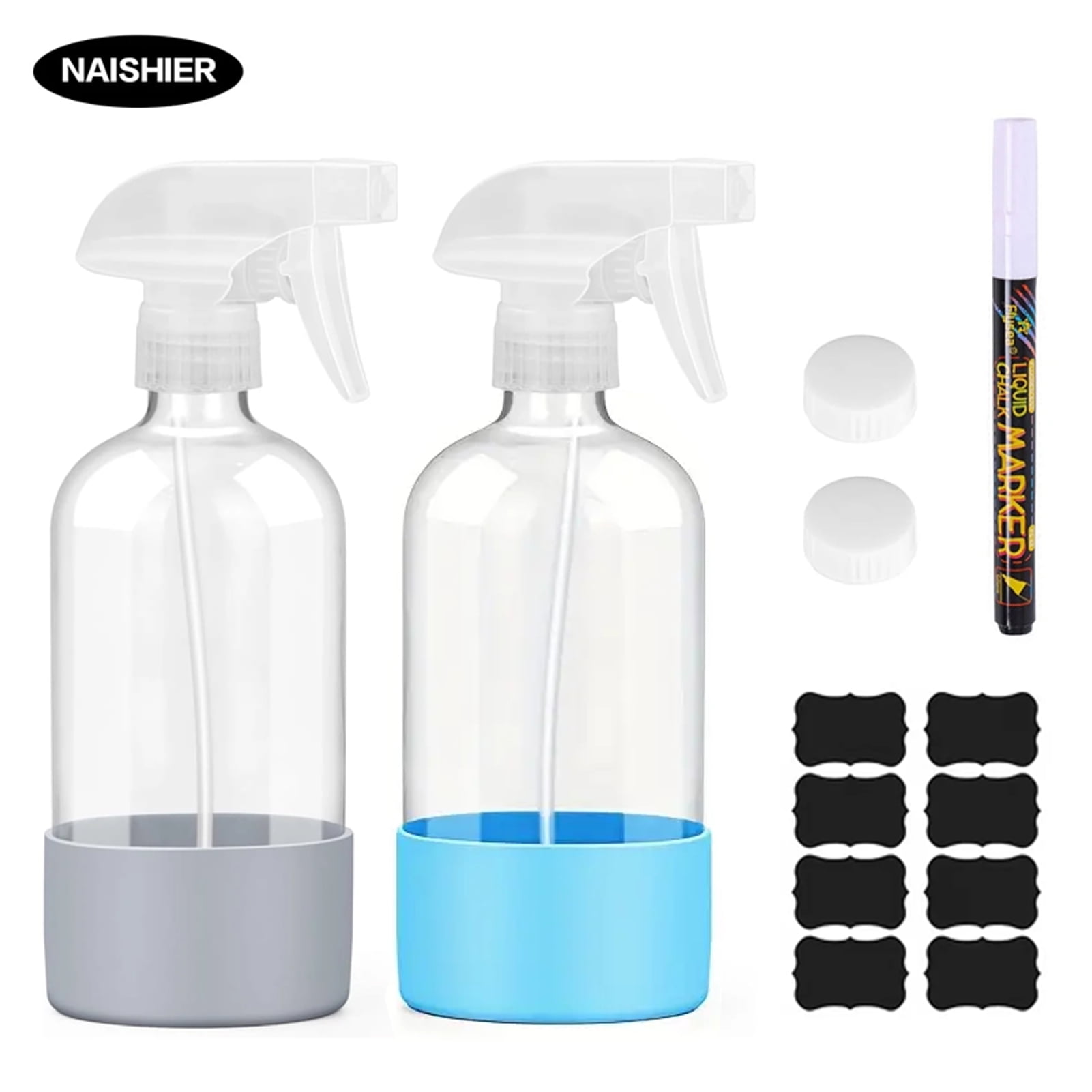 NAISHIER 2 Pack Glass Spray Bottles with Silicone Sleeve, 16 oz Empty ...