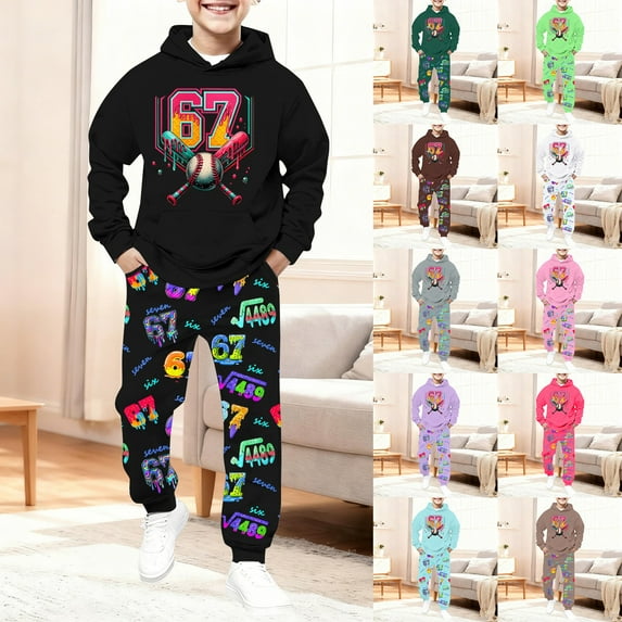 MAIHAN 67 Hoodie Kids Tracksuits Sets for Boys Girls Outfits Graphic ...
