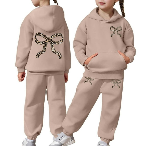 MAIHAN-Girls Bow Print 2 Piece Tracksuit - Matching Fleece Hoodie ...
