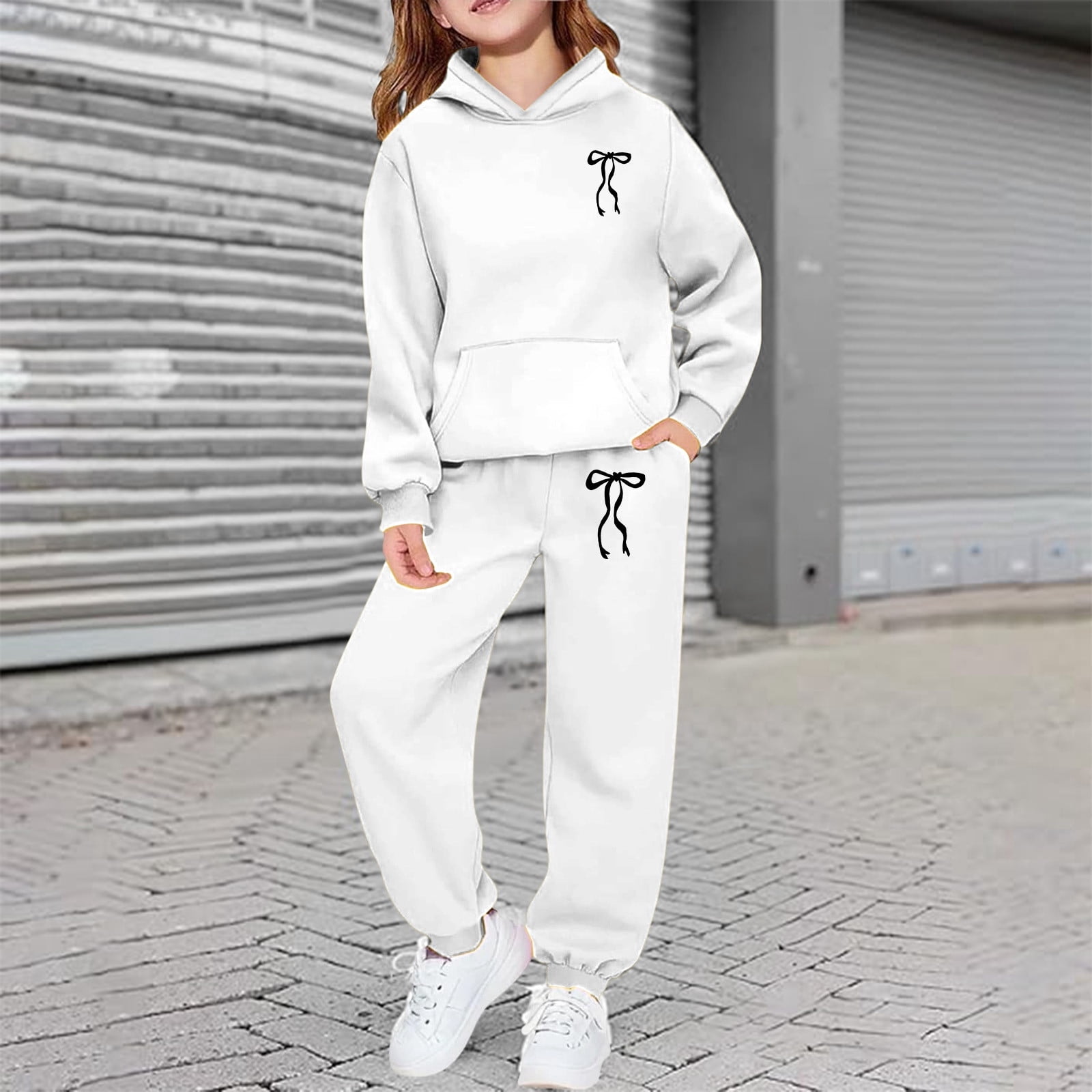MAIHAN-Sweatsuit Outfits for Girls Bow Graphic Hooded Pullover ...
