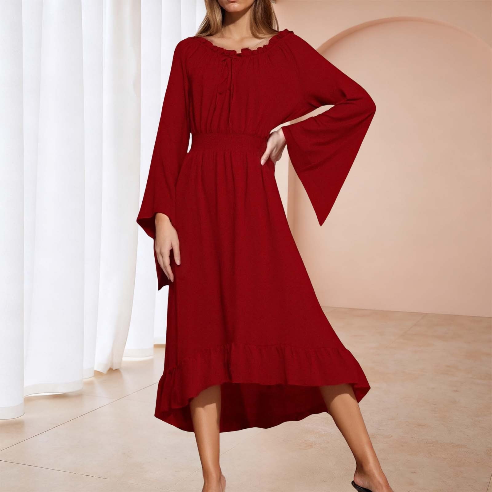 MAIHAN-Women's Casual Smocked High Waist Flowy Maxi Dress,Medieval Off ...