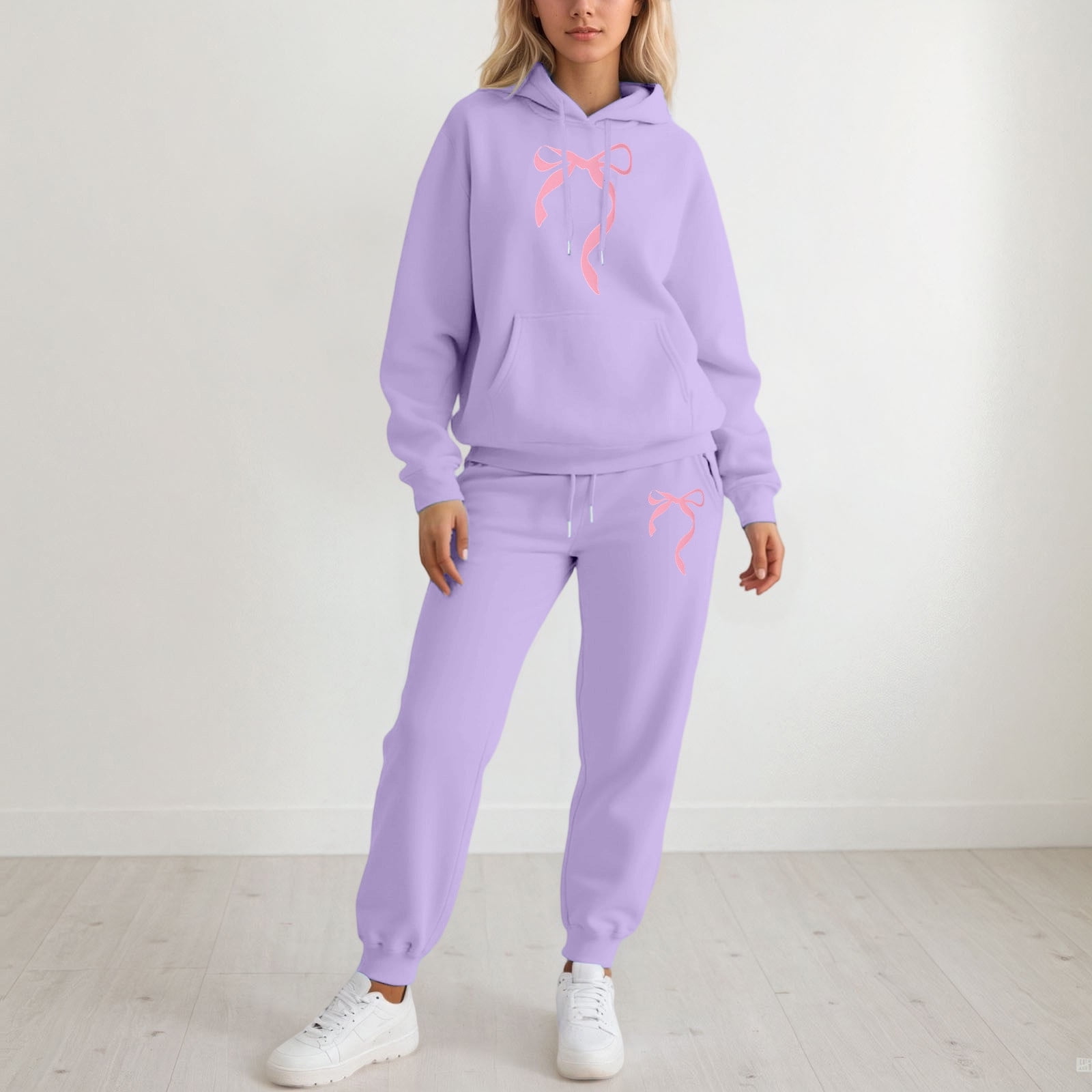 MAIHAN Womens Hooded Sweatsuits 2 Piece Outfits Bow Print Fleece ...