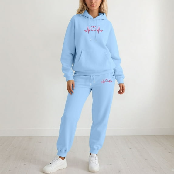 MAIHAN Womens Lounge Sets 2 Piece Outfits Heart Print Fleece Sweatshirt ...