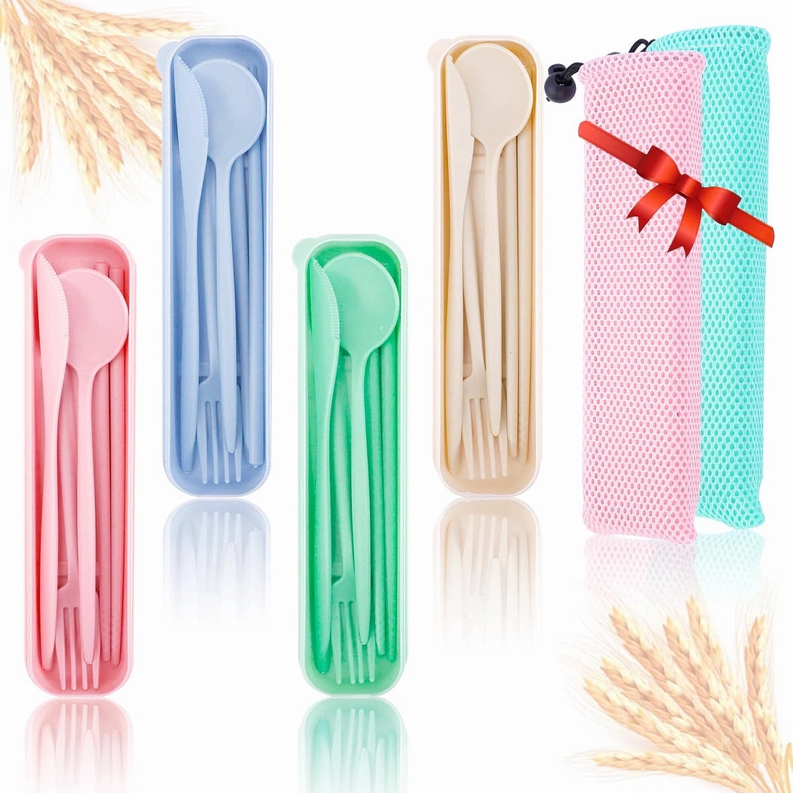 MAILINI 4 Sets Reusable Travel Utensil Set with 2 Pcs Tableware Storage ...
