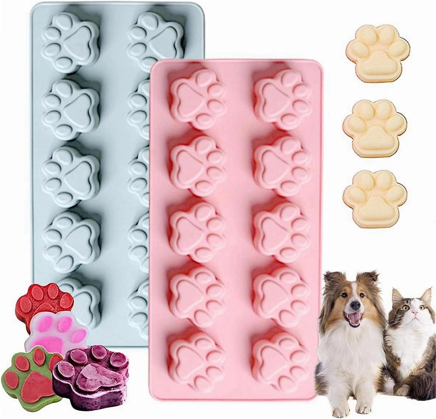 MAILINI Dog Paw Silicone Molds, 2 Pack Dog Treat Molds Puppy Paw Shaped ...