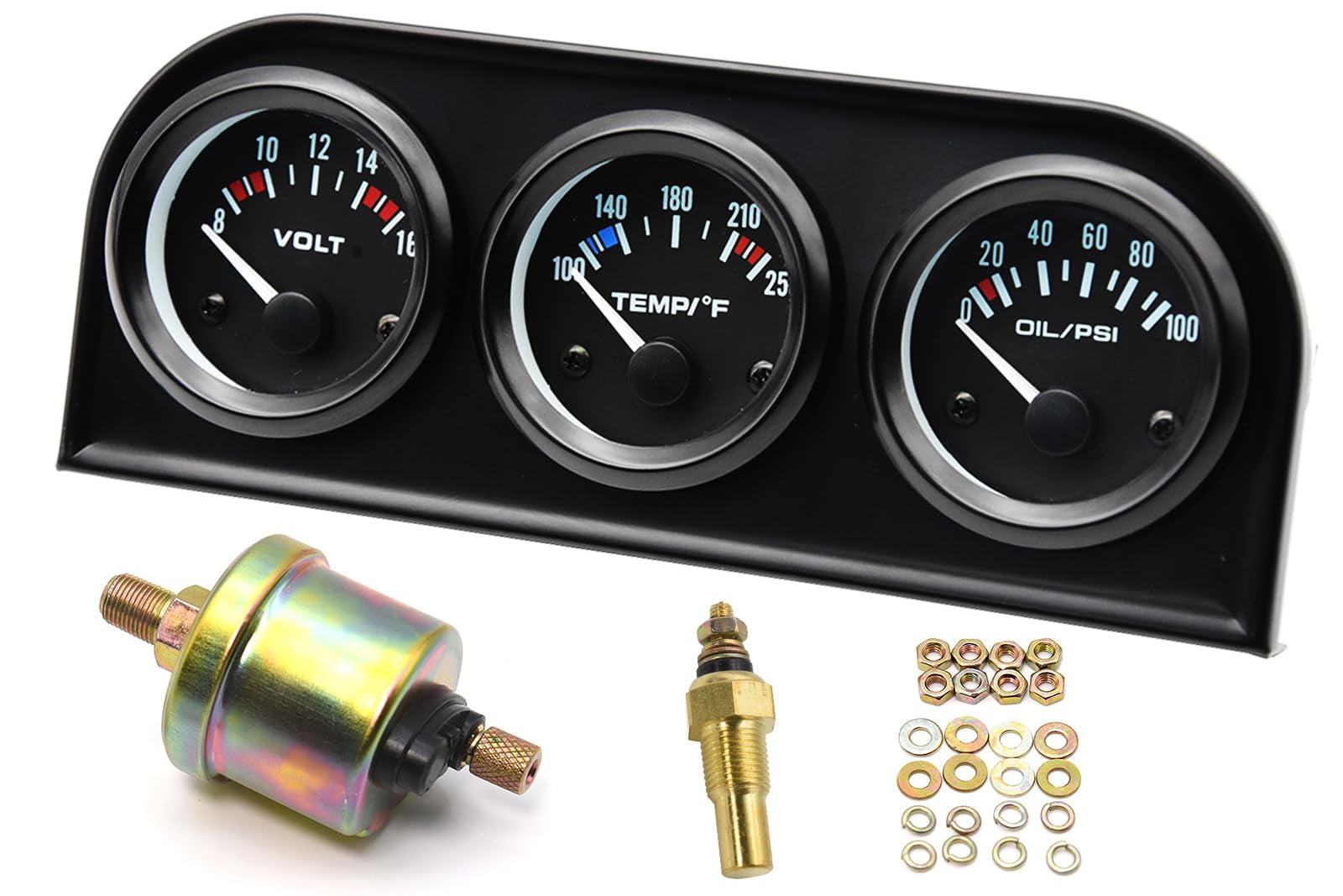 MAIMEIMI Triple Gauge Set (8-16V Volt Meter +100-250℉ Water Temperature ...