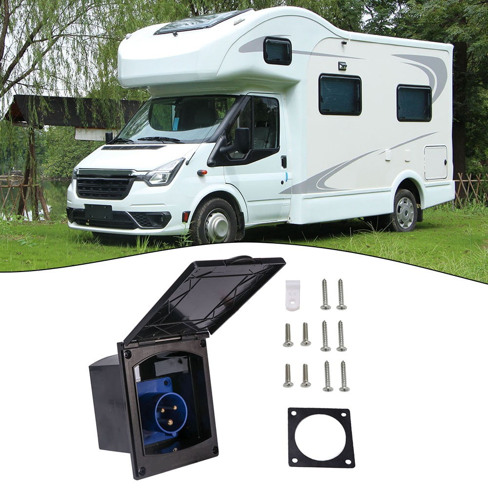 ABS Mains 230V 16A Flush Hook Up Socket Black Caravan Motorhome Camper ...