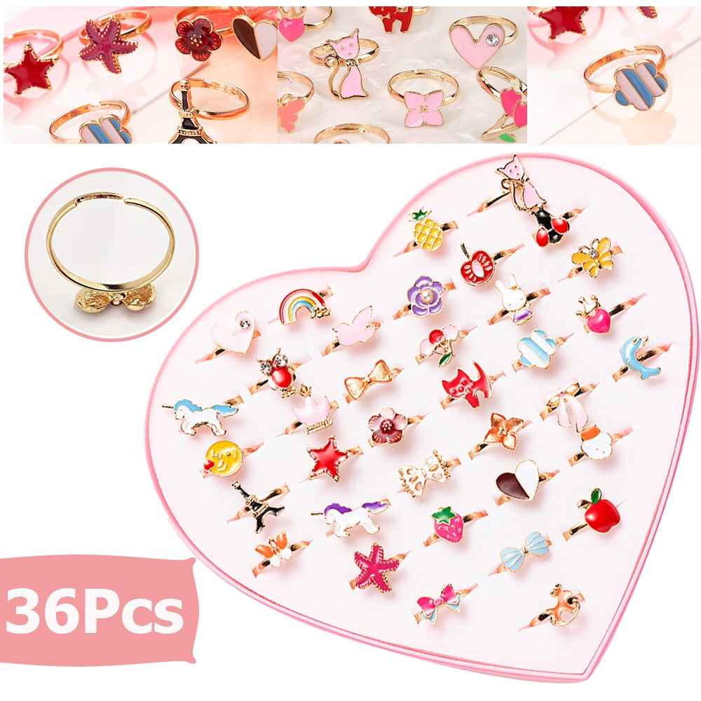 MAINYU Little Girls Adjustable Rings, Little Girl Jewel Rings, 36 ...