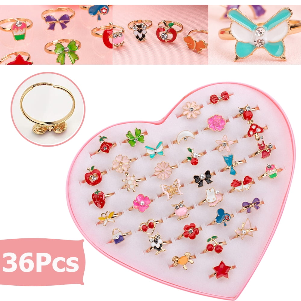 MAINYU Little Girls Adjustable Rings, Little Girl Jewel Rings, 36 ...