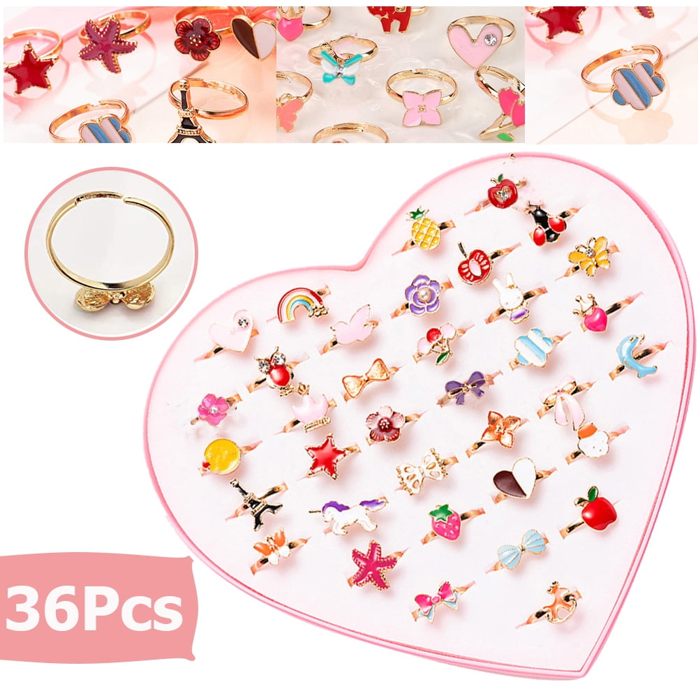 MAINYU Little Girls Adjustable Rings, Little Girl Jewel Rings, 36 ...