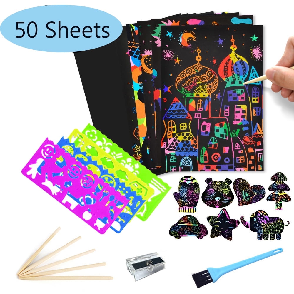 MAINYU Kids Scratch Paper Art Set - 50 Sheets Rainbow Magic Scratch Off ...