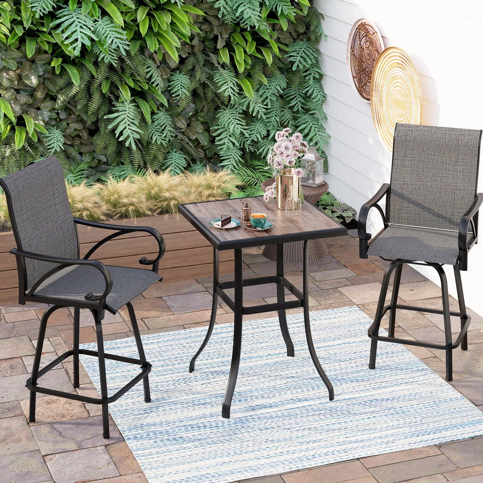 MAISON ARTS 3/5-Piece Patio Bar Stool Set Wood-look Table & Grey ...