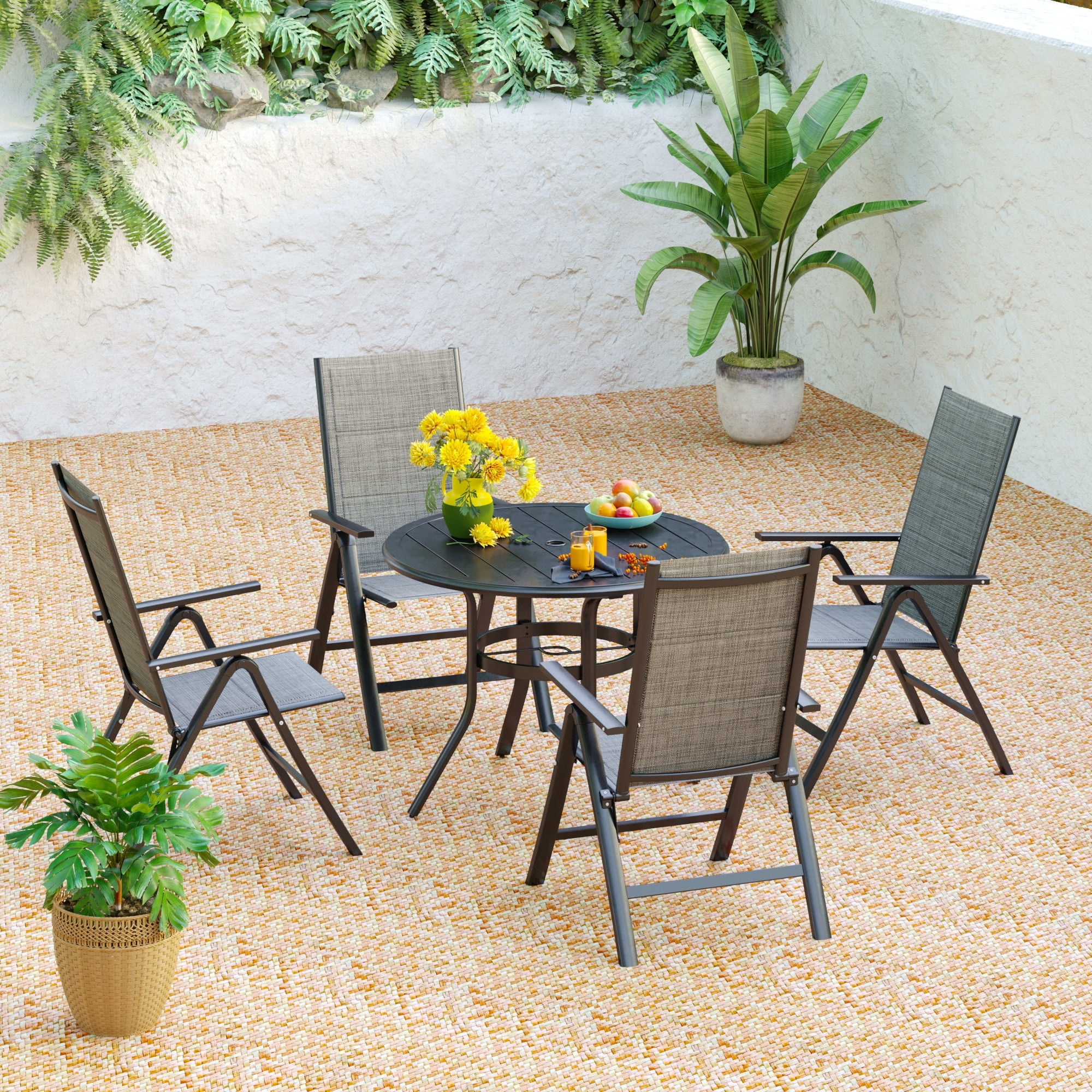 MAISON ARTS 5-Piece Patio Dining Set of Foldable & 7-Angle Adjustable ...