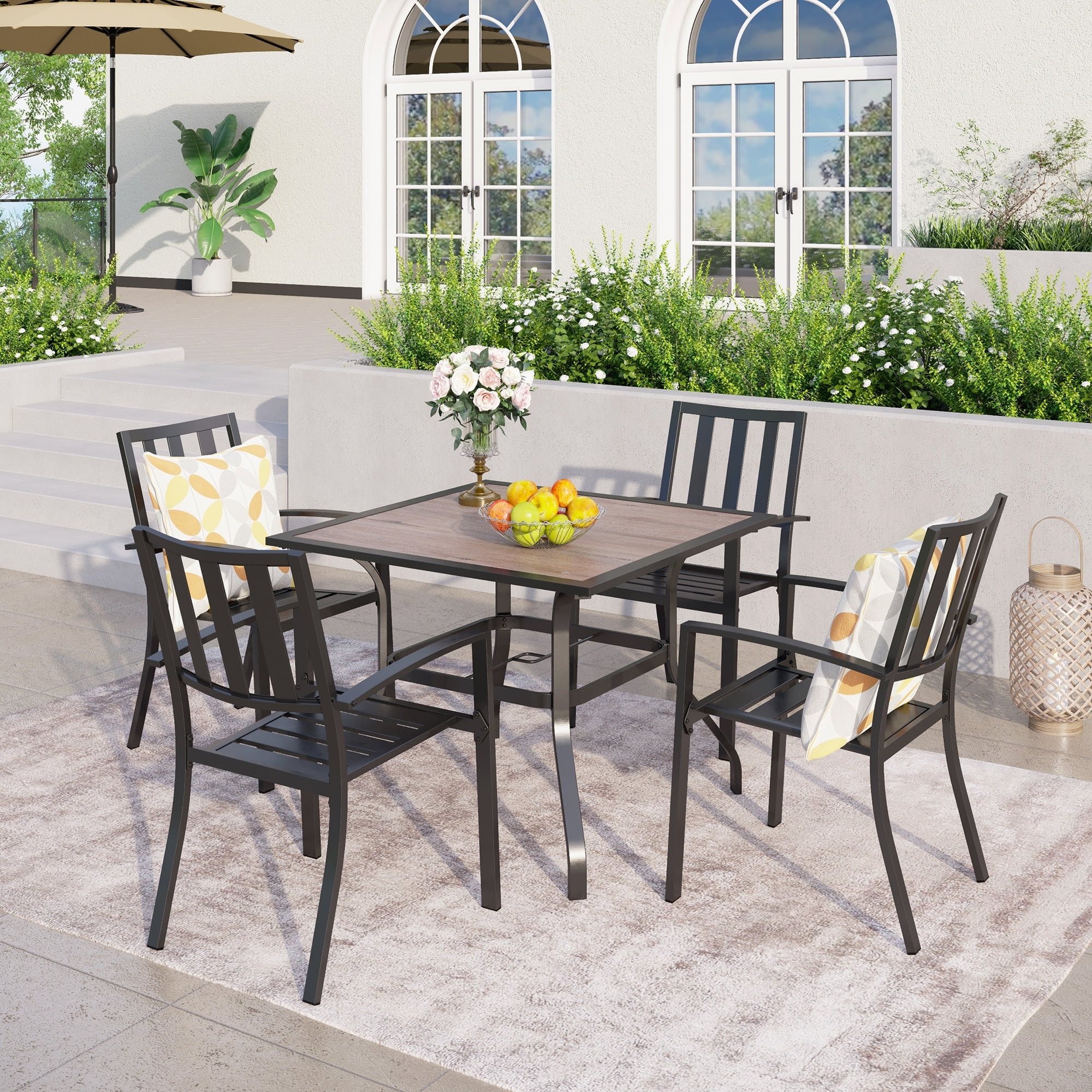 MAISON ARTS 5-piece Faux Wood Table and Metal Stackable Chairs Patio ...