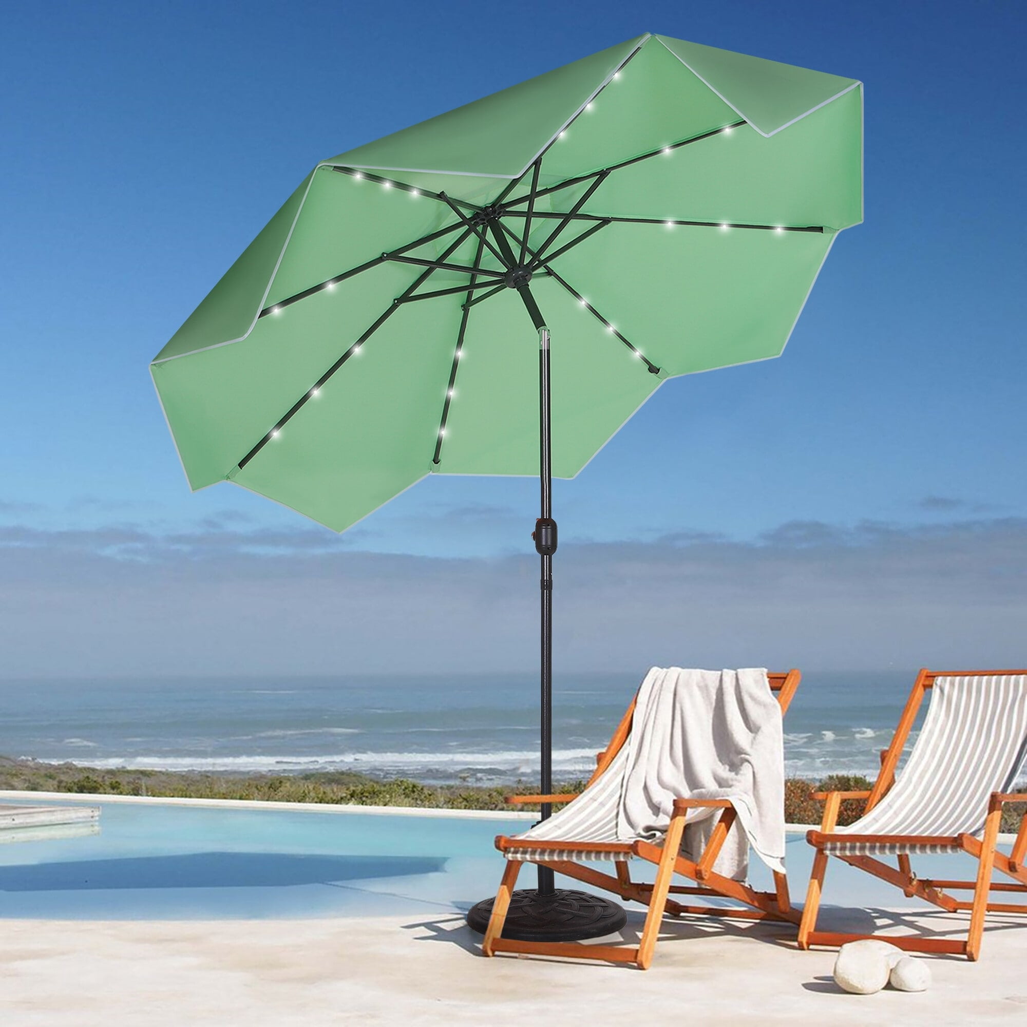 MAISON ARTS 9 ft Outdoor Ruffle Edge Umbrella LED Lights Patio ...