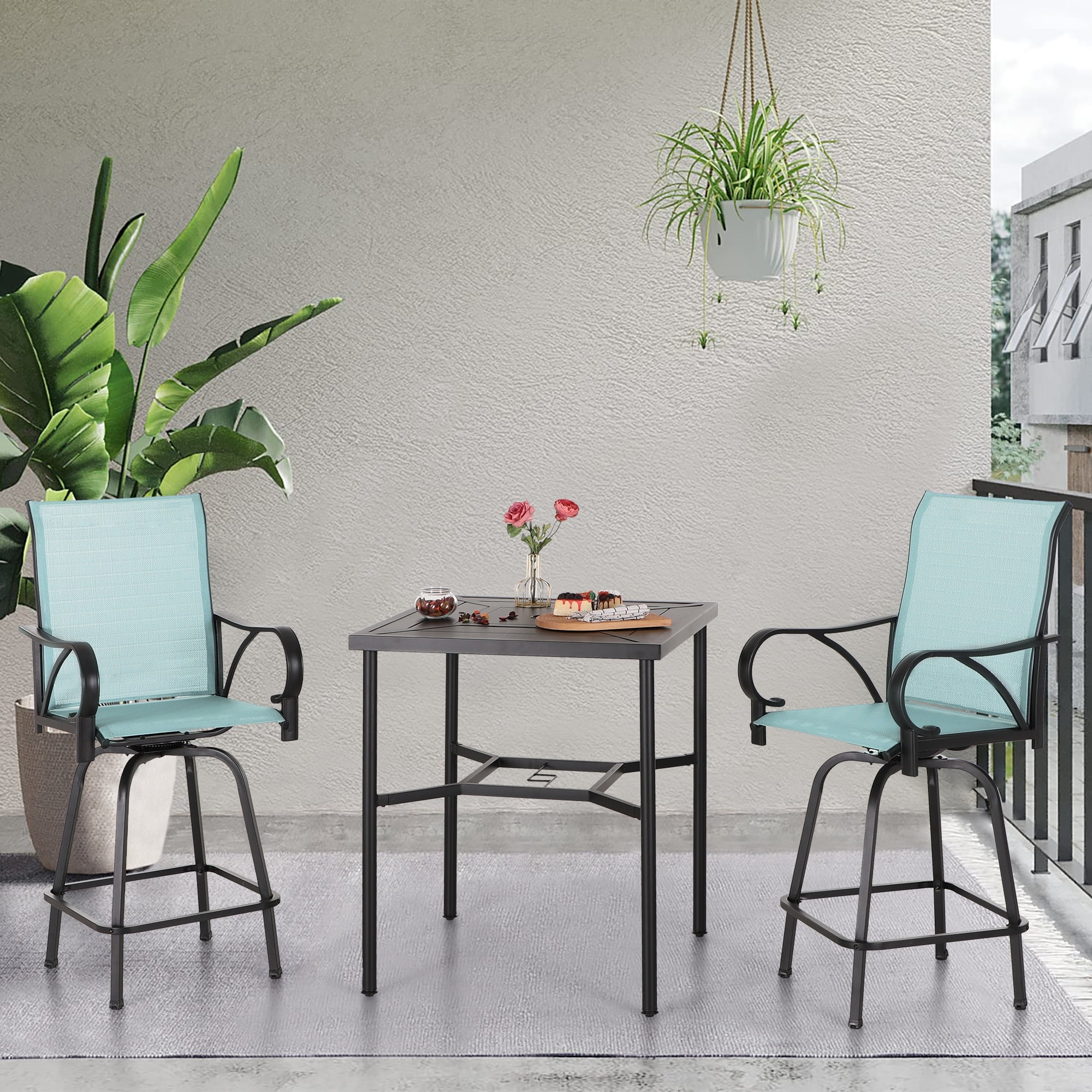 MAISON ARTS Aqua Outdoor Furniture Patio Swivel Bar Seat Height Patio ...